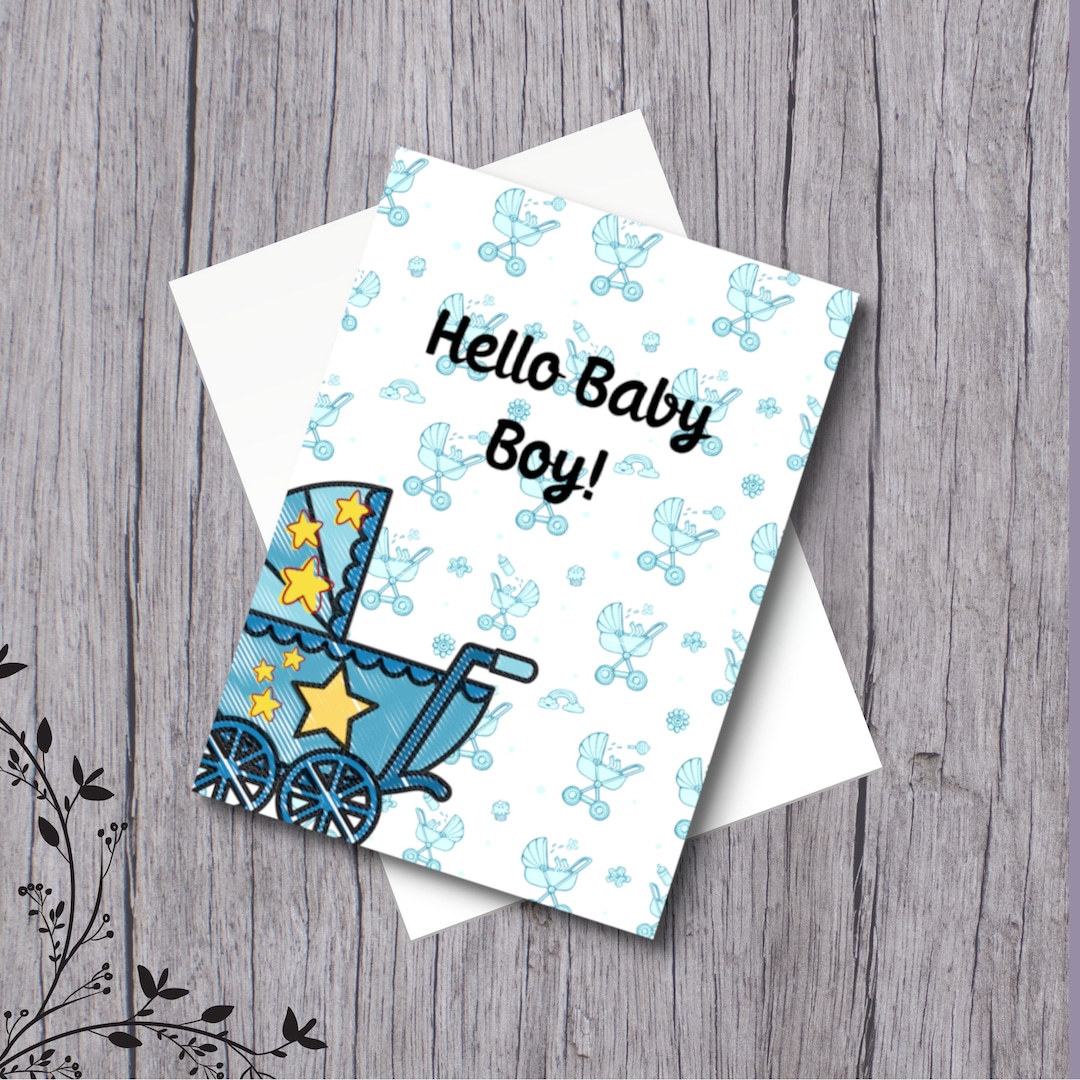 DRUCKBARE Hallo Baby Boy Karte 5 x 7, Neue Ankunftskarte, Neue ...