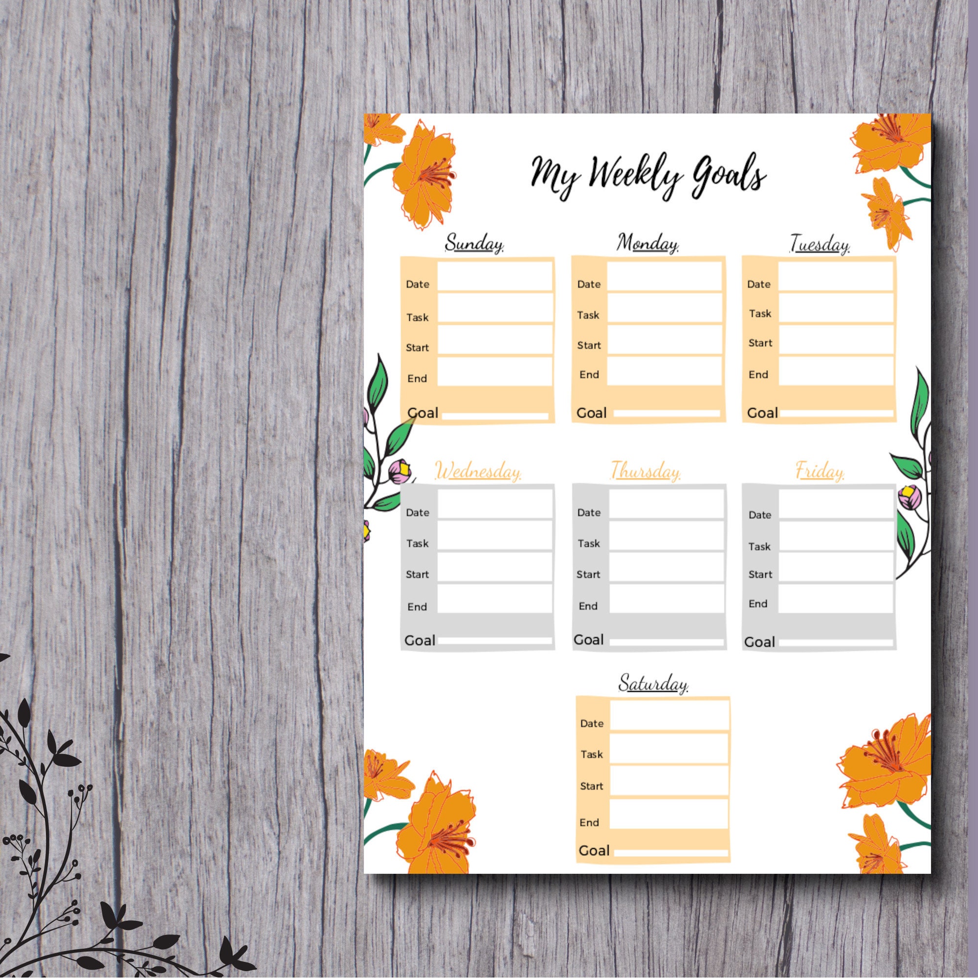 PRINTABLE My Weekly Goals, Daily Agenda, Personal Goals, Action Planner ...