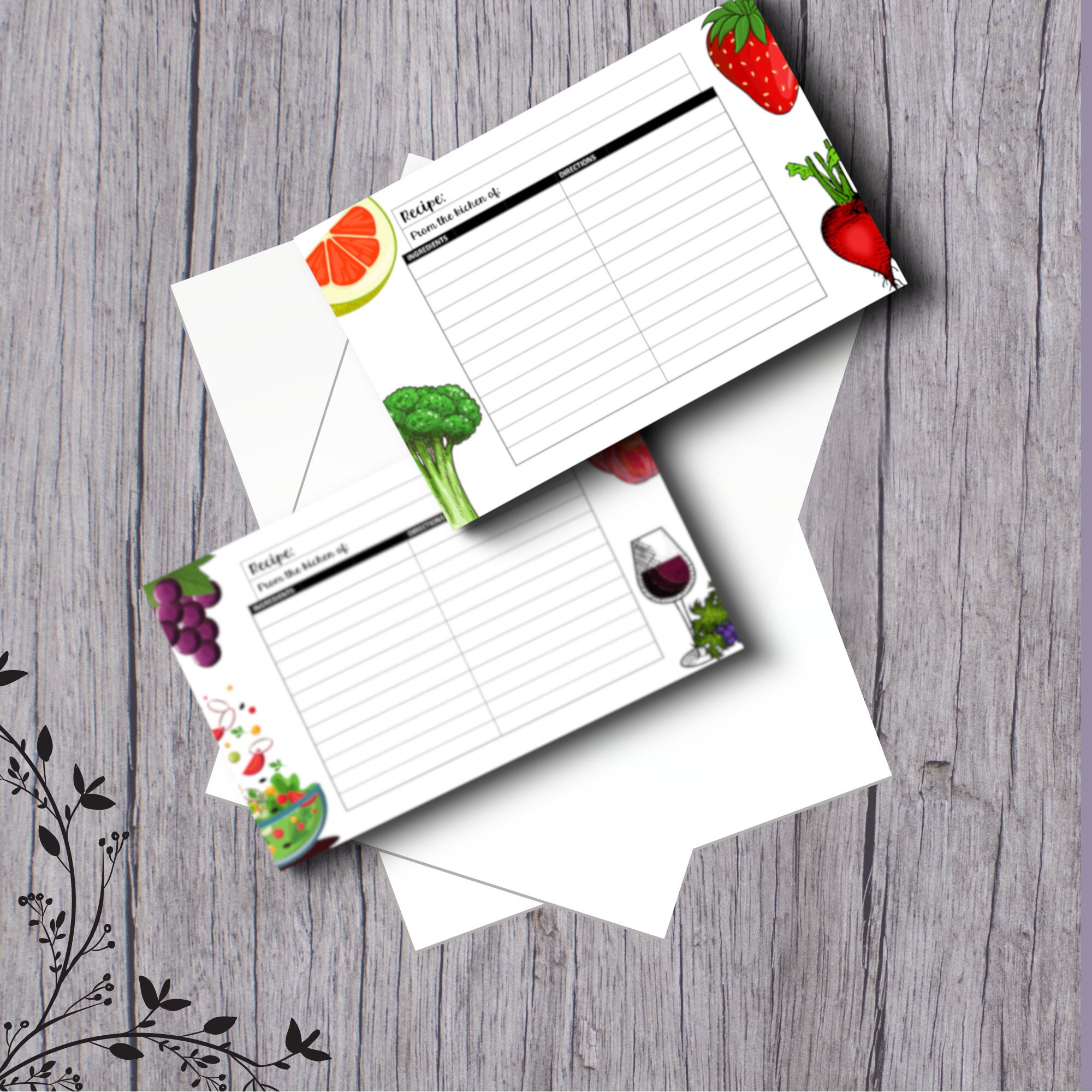 DOWNLOADABLE 4x 6 Recipe Cards 2, Ingredients Cards, Digital Recipe ...