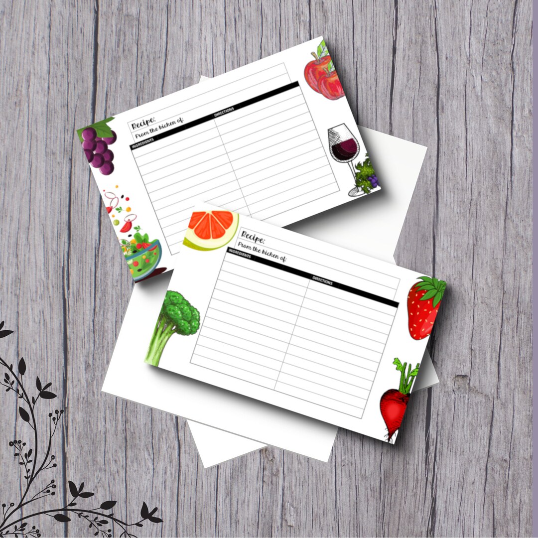 DOWNLOADABLE 4x 6 Recipe Cards 2, Ingredients Cards, Digital Recipe ...