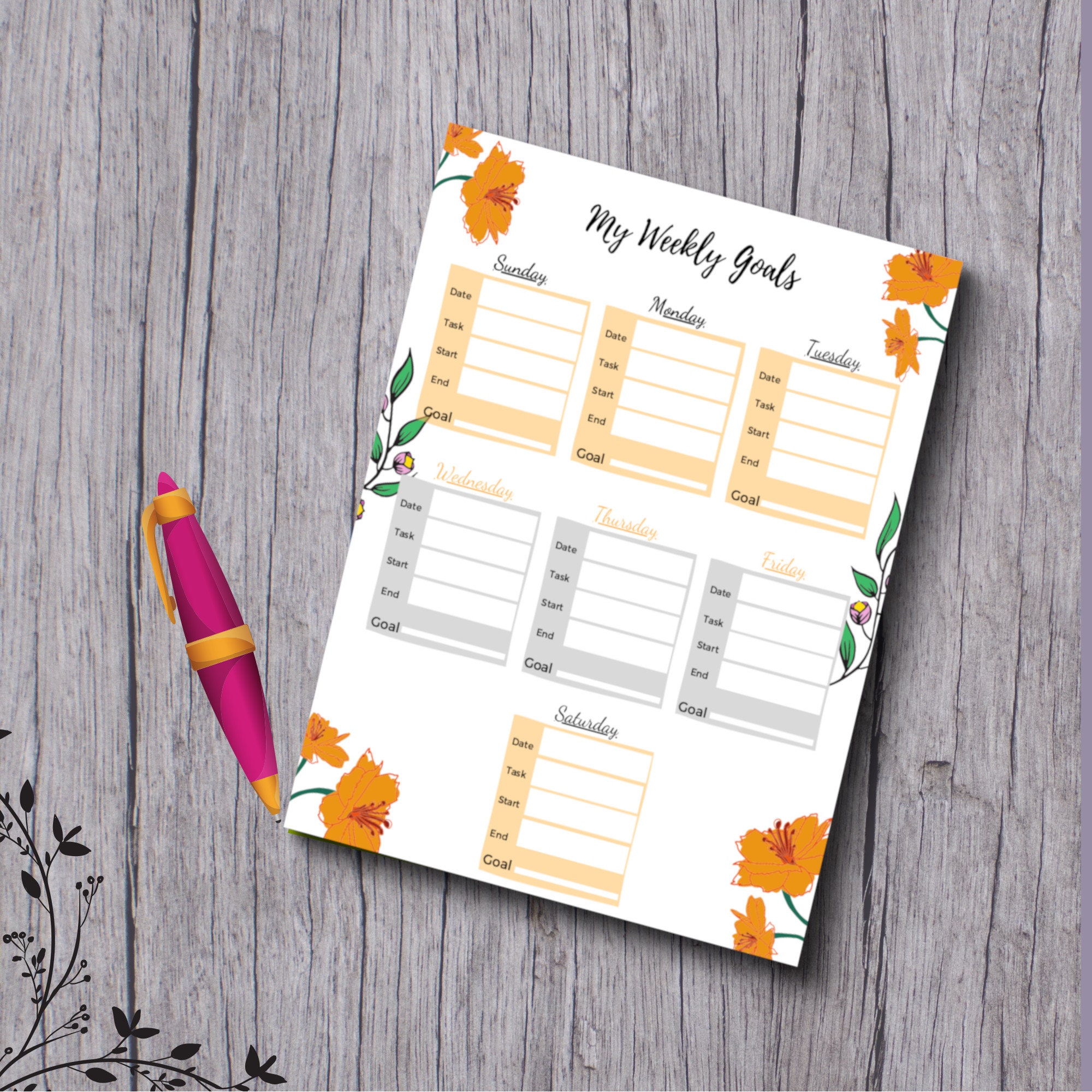 PRINTABLE My Weekly Goals, Daily Agenda, Personal Goals, Action Planner ...