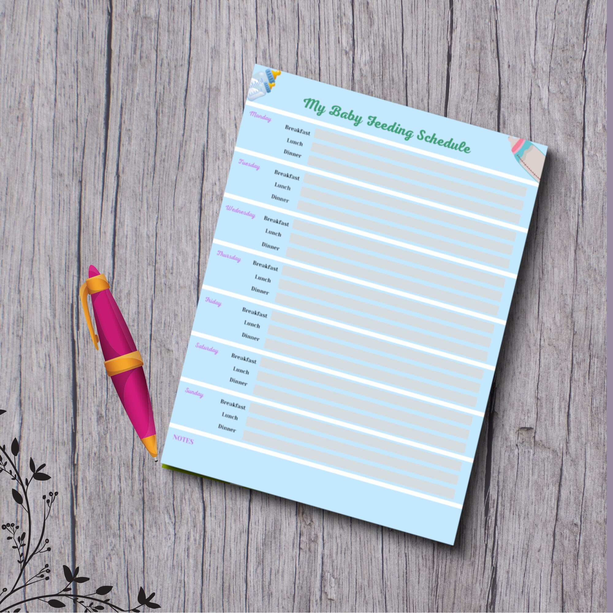 PRINTABLE My Baby Feeding Schedule, Feeding Tracker, Infant Log ...
