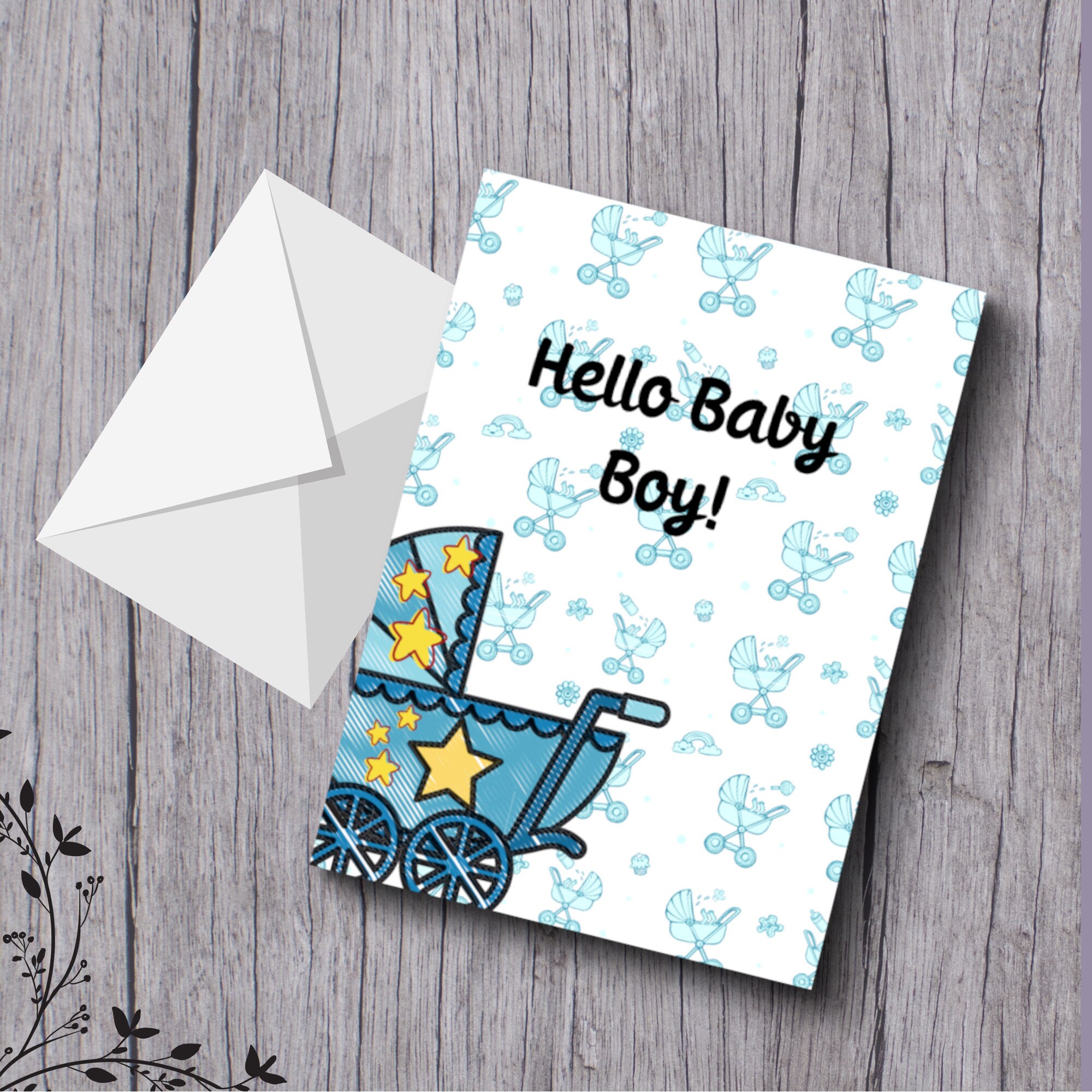 DRUCKBARE Hallo Baby Boy Karte 5 x 7, Neue Ankunftskarte, Neue ...