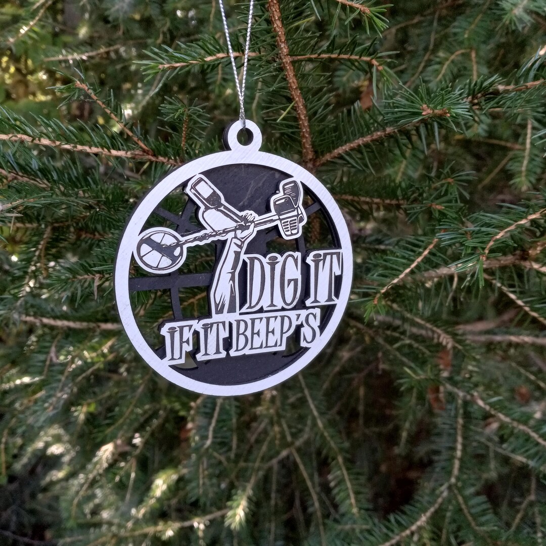 Metal Detecting Christmas Ornament: Laser Cut Wood Treasure Hunter Gift ...