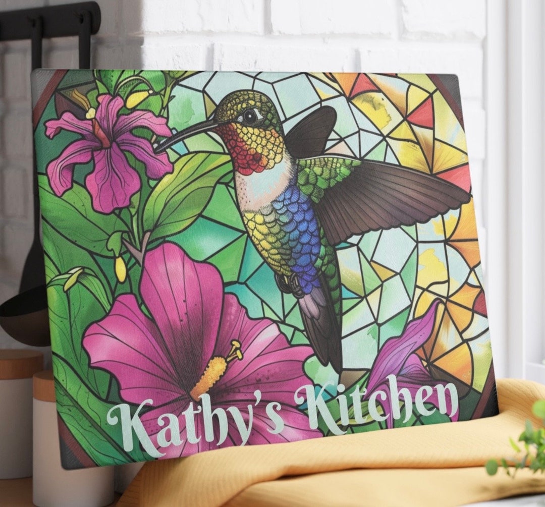 Personalized Glass Cutting Board, Add Lucky Hummingbird to the ...