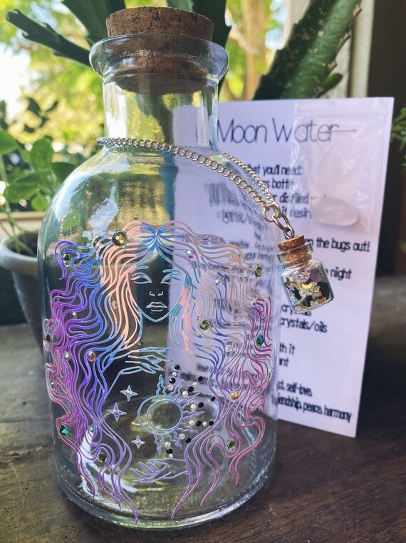 Moon Water Jar With Cork and Crystal Moon Water Bottle Kit - Etsy
