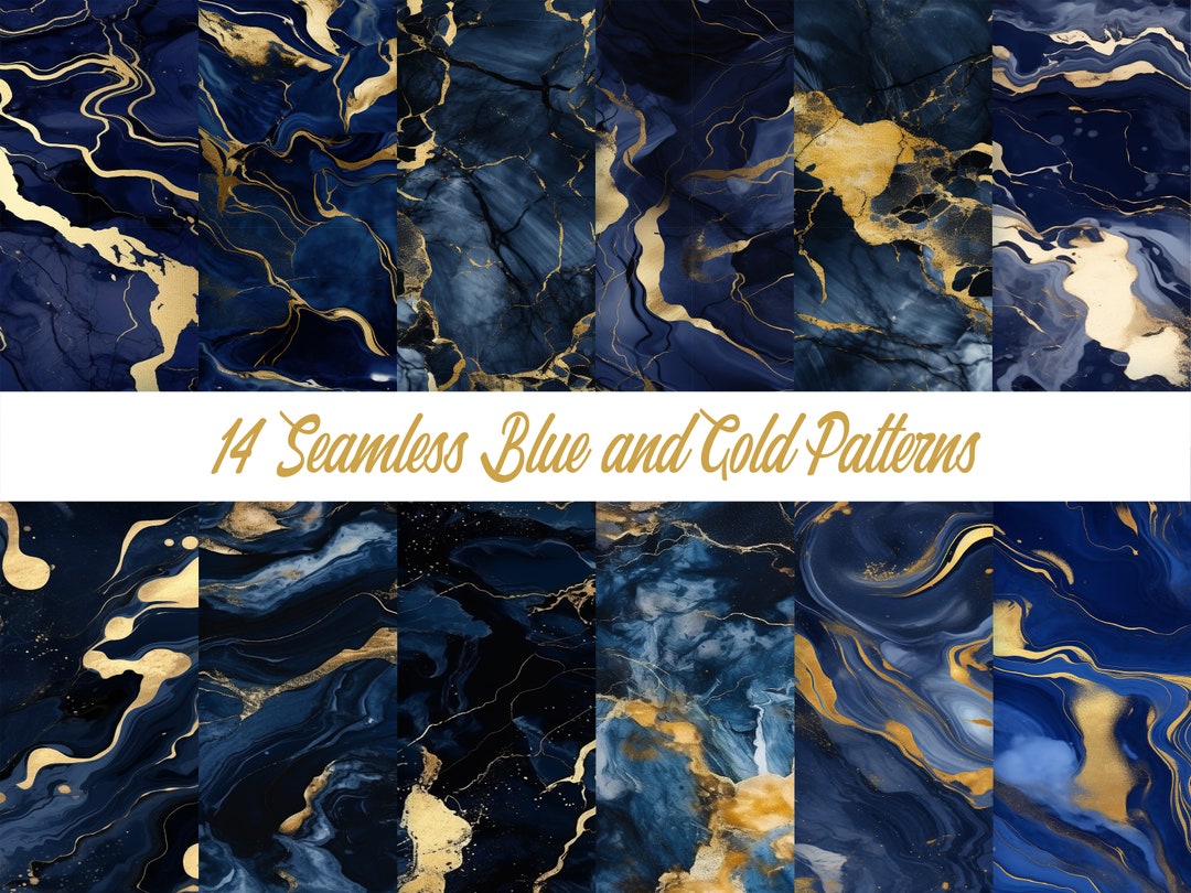 Seamless Dark Blue and Gold Marble Digital Paper, Beautiful Gold Veins ...