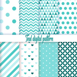 Teal Digital Paper Pack, Teal Downloadable Scrapbook Paper, Teal ...