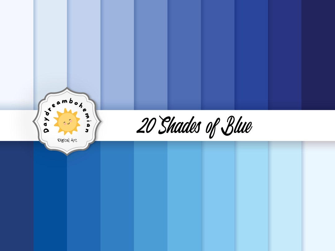 Solid Blue Color Digital Paper - 20 Different Shades of Blue for ...