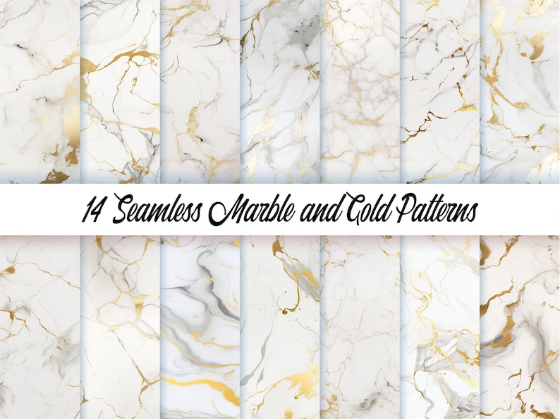 Seamless White and Gold Marble Digital Paper, Marble Texture Gold Veins ...