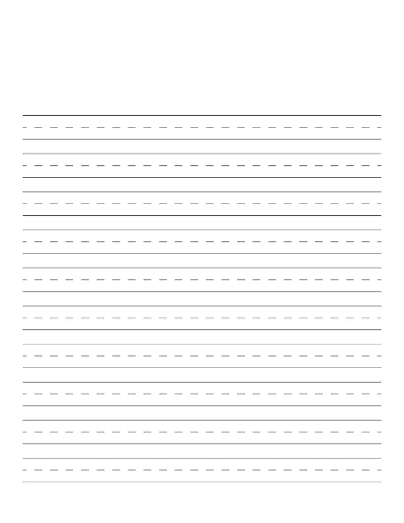 Broken Midline Kindergarten Handwriting Paper - Basic Black Solid and ...