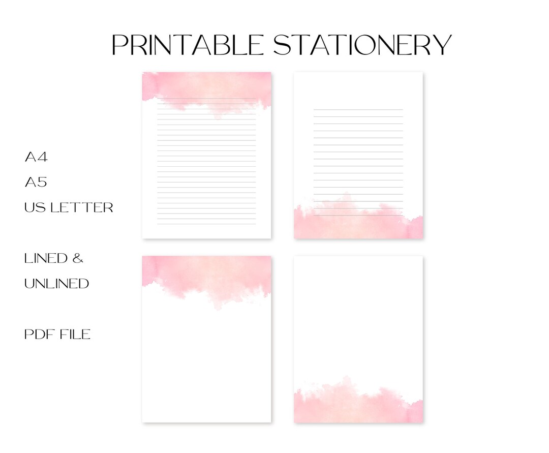 Printable Watercolor Stationery, DIGITAL DOWNLOAD, Printable Writing ...