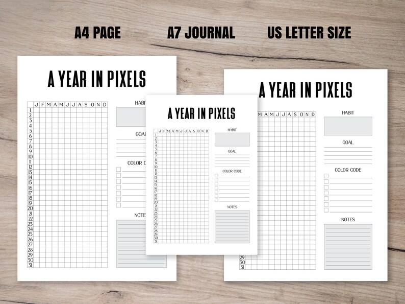 A Year in Pixels Printable Tracker, Habit Tracking Template, Activity ...