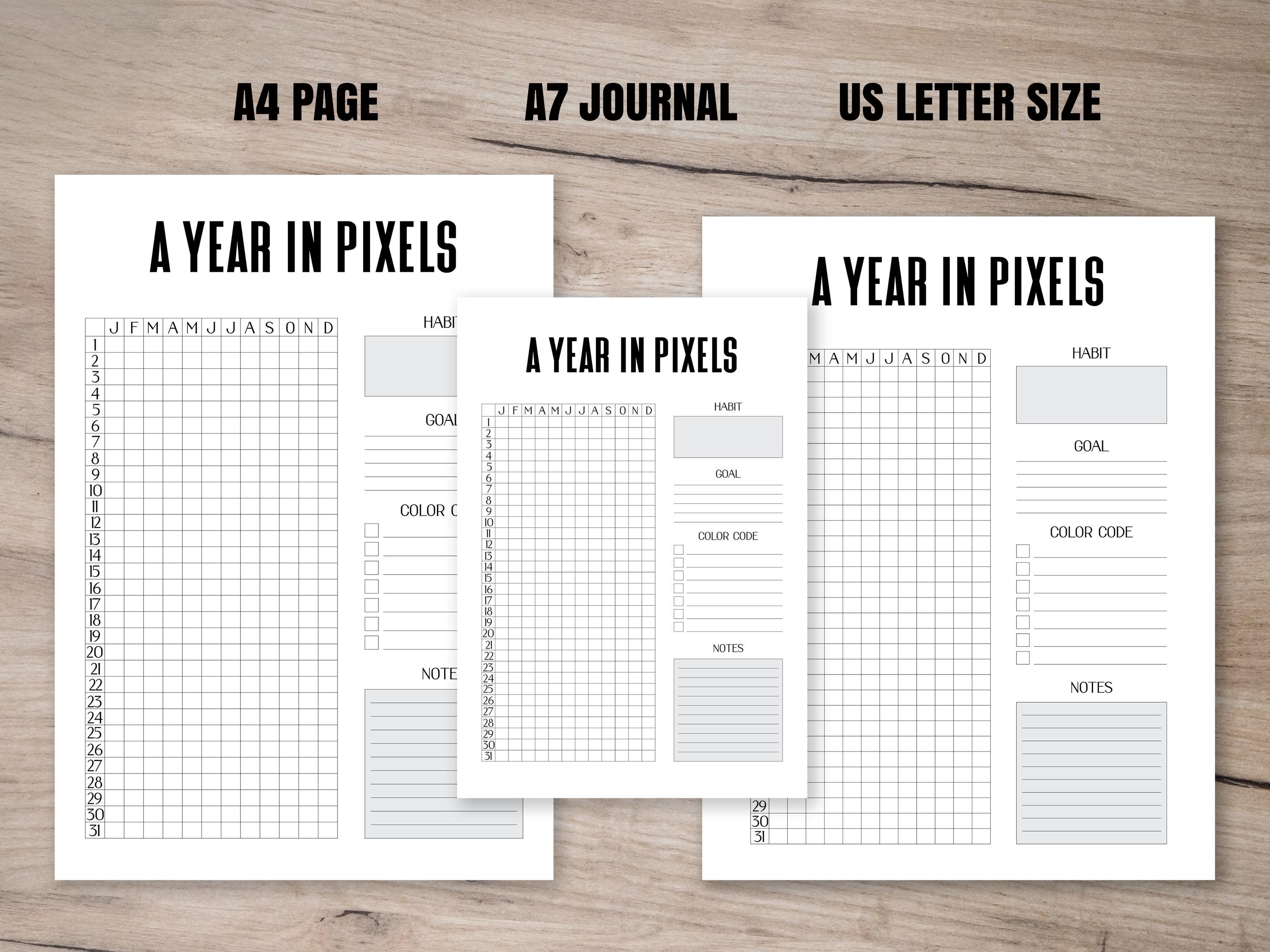 A Year in Pixels Printable Tracker, Habit Tracking Template, Activity ...