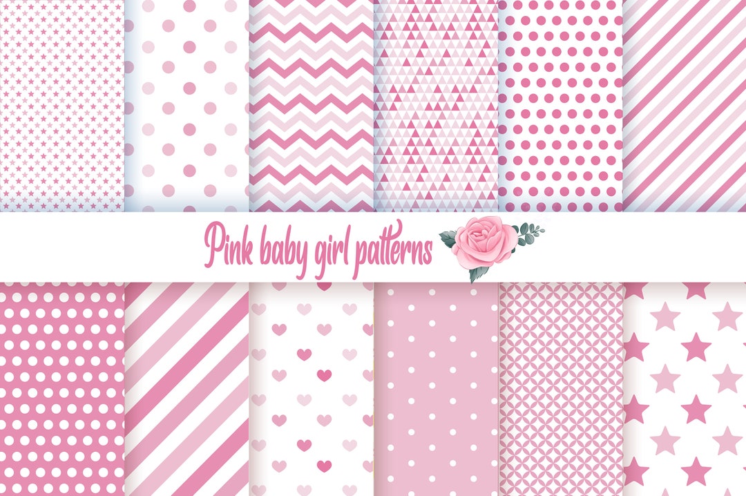 Pink Baby Girl Digital Papers, Pink Baby Shower Digital Paper Pack ...