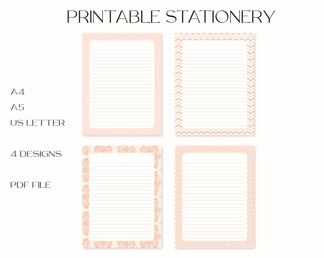 Printable Peach Stationery Set - Digital Lined Note Paper, Ruled ...