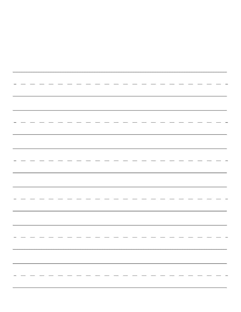 Broken Midline Kindergarten Handwriting Paper - Basic Black Solid and ...