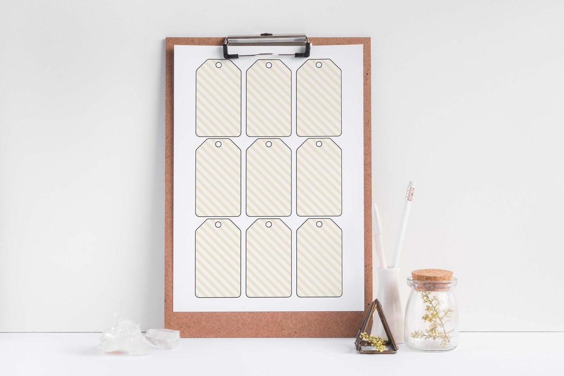 Striped Vintage Printable Tag Template / Digital Tag Template - 2" X 3. ...