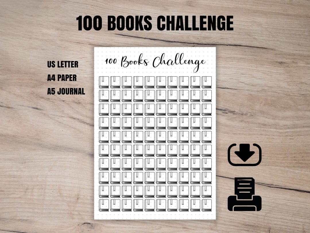 100 Books Challenge Printable Tracker, Reading Book Template, Reading ...