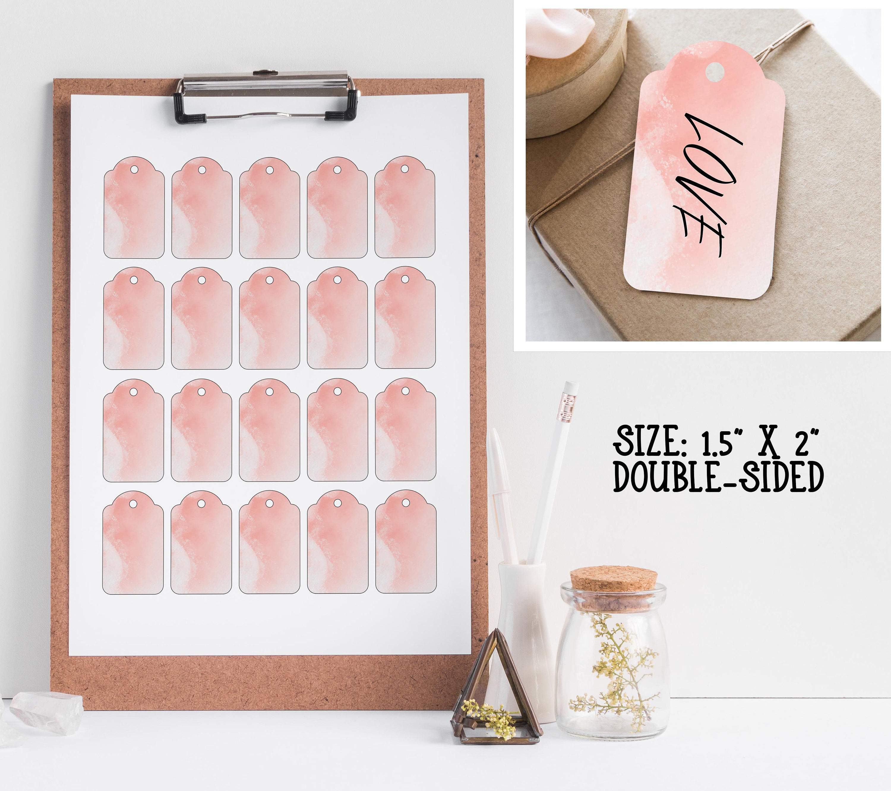 Pink Watercolour Gift Tag Template - Printable Tag Template / Digital ...