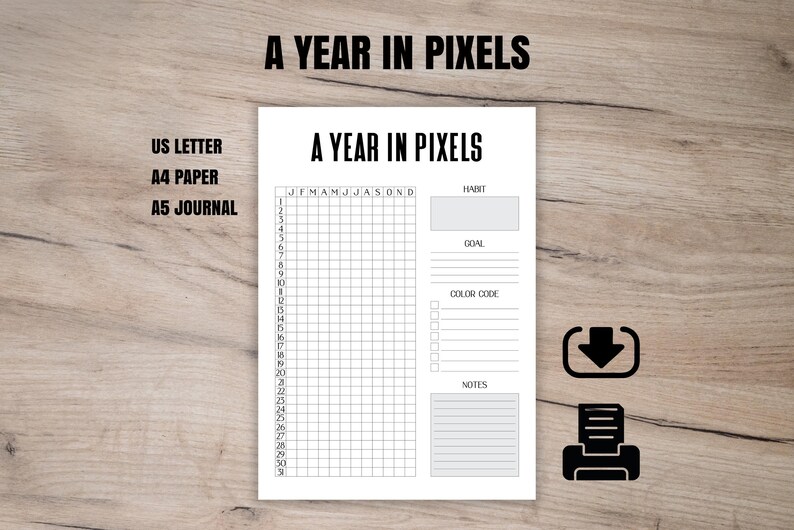 A Year in Pixels Printable Tracker, Habit Tracking Template, Activity ...