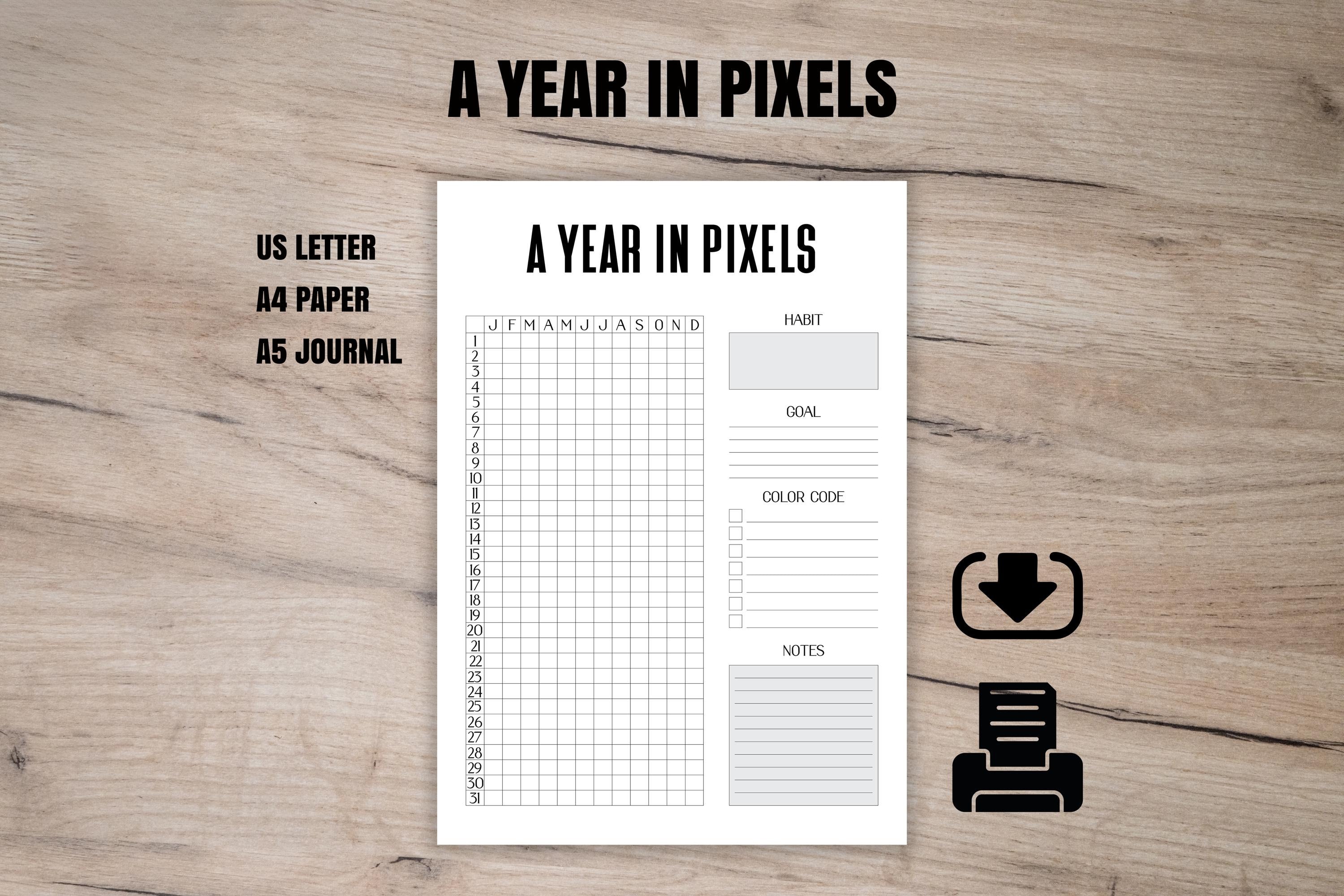 A Year in Pixels Printable Tracker, Habit Tracking Template, Activity ...
