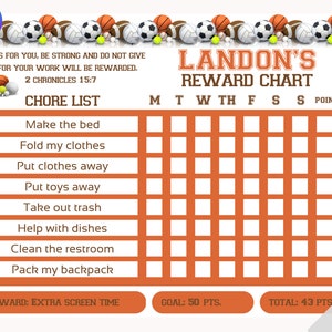 Christian Reward Chart, Sports Chore Chart, Responsibility Chart ...