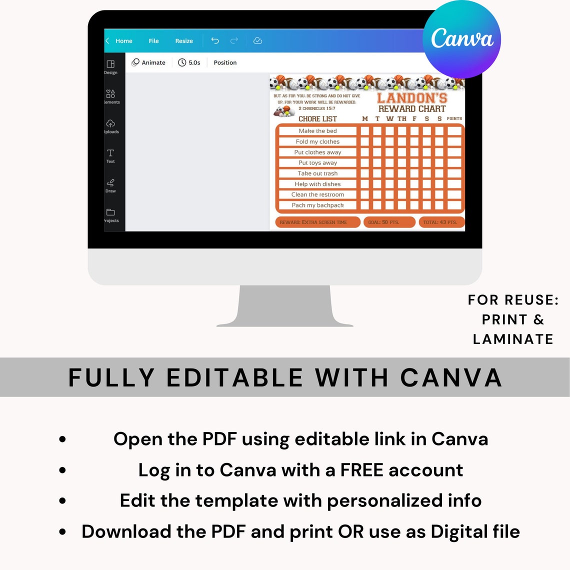 Christian Reward Chart, Sports Chore Chart, Responsibility Chart ...