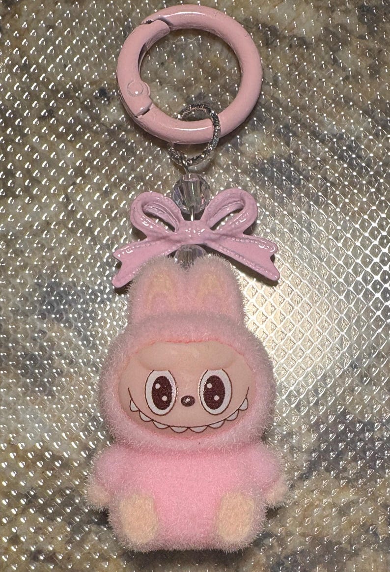 Labubu Keychain With Pink Bow Charm Keyring - Etsy