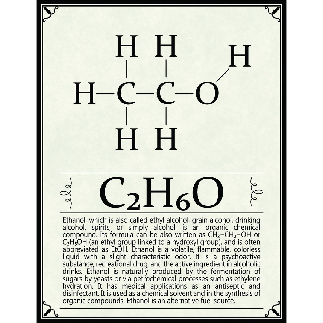 C2H6O Molecule Poster, Ethanol Poster, Chemistry or Science Lab Poster ...