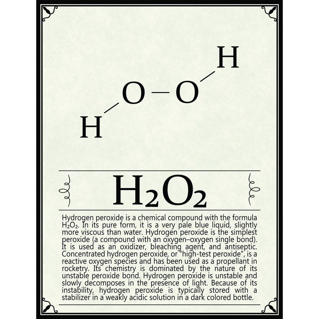 H2O2 Molecule Poster, Hydrogen Peroxide Poster, Chemistry or Science ...