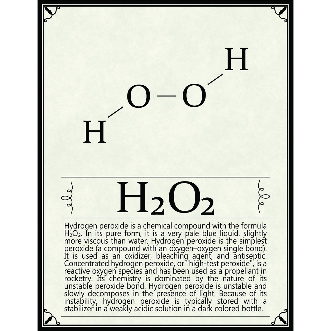 H2O2 Molecule Poster Hydrogen Peroxide Poster Chemistry or - Etsy