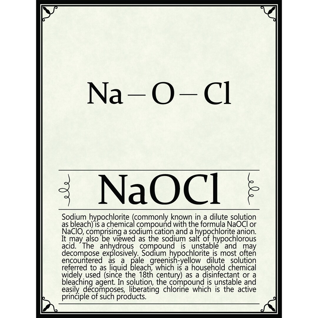Naocl Molecule Poster, Sodium Hypochlorite Poster, Chemistry or Science ...