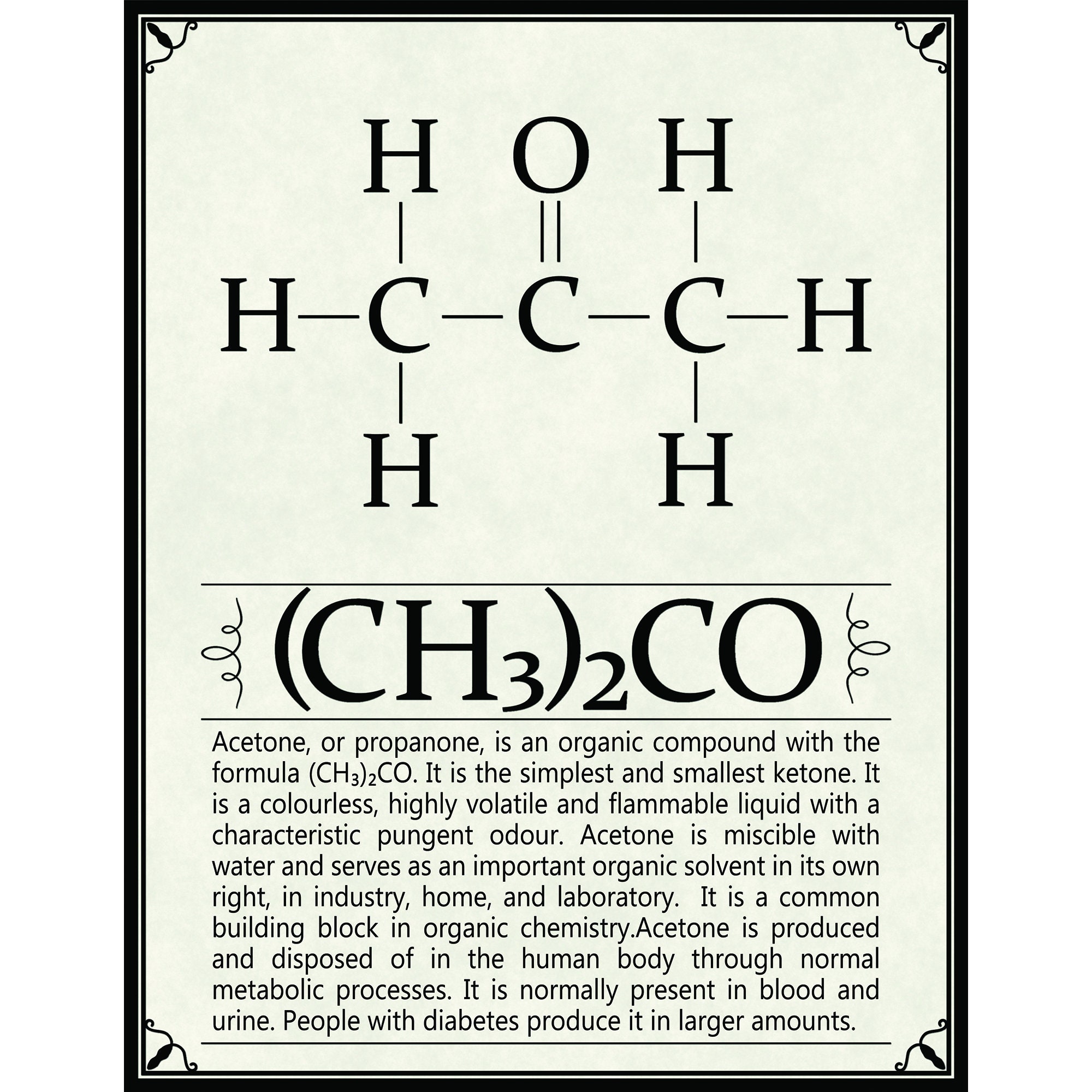 Molecule (CH3)2CO Poster, Acetone Poster, Chemistry or Science Lab ...
