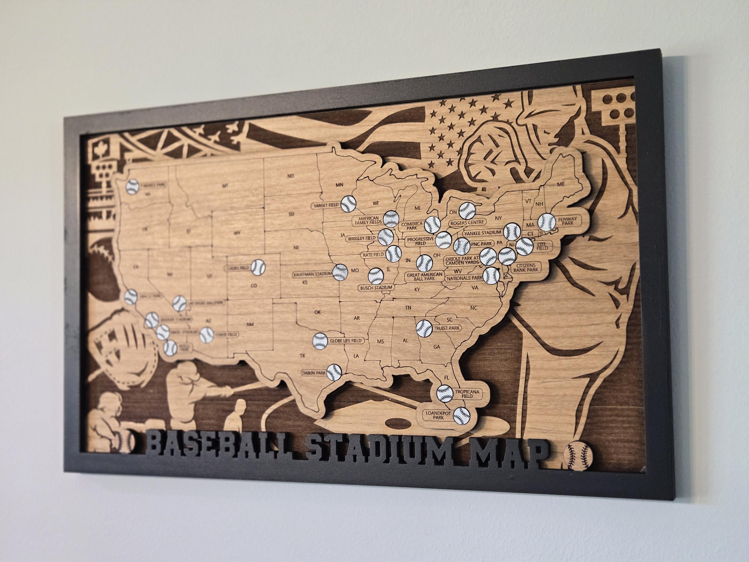 Baseball Stadium Travel Map With Tiny Baseball Markers – Ballpark ...