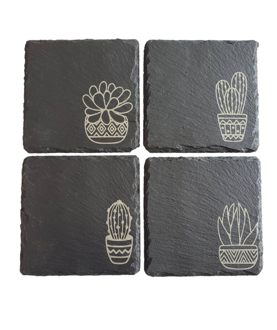 Engraved Slate Coasters, Cactus Slate Coasters With Feet, Laser ...