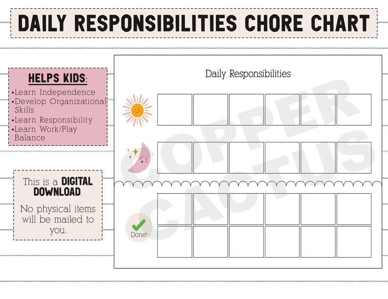 Kids Daily Chore Chart, Responsibilities Chart, Printable Daily Routine ...