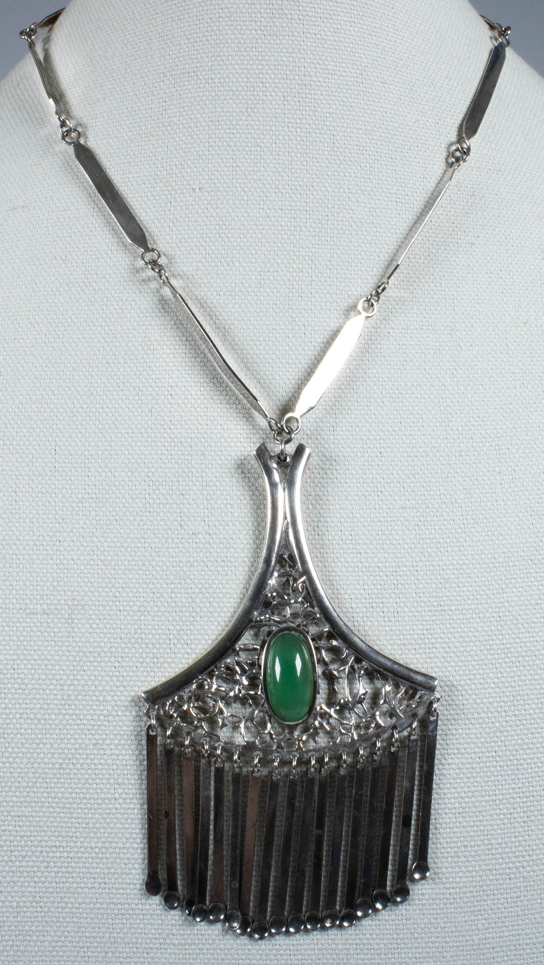 Vintage Sterling Silver Native American Bar Link Necklace With Jade ...