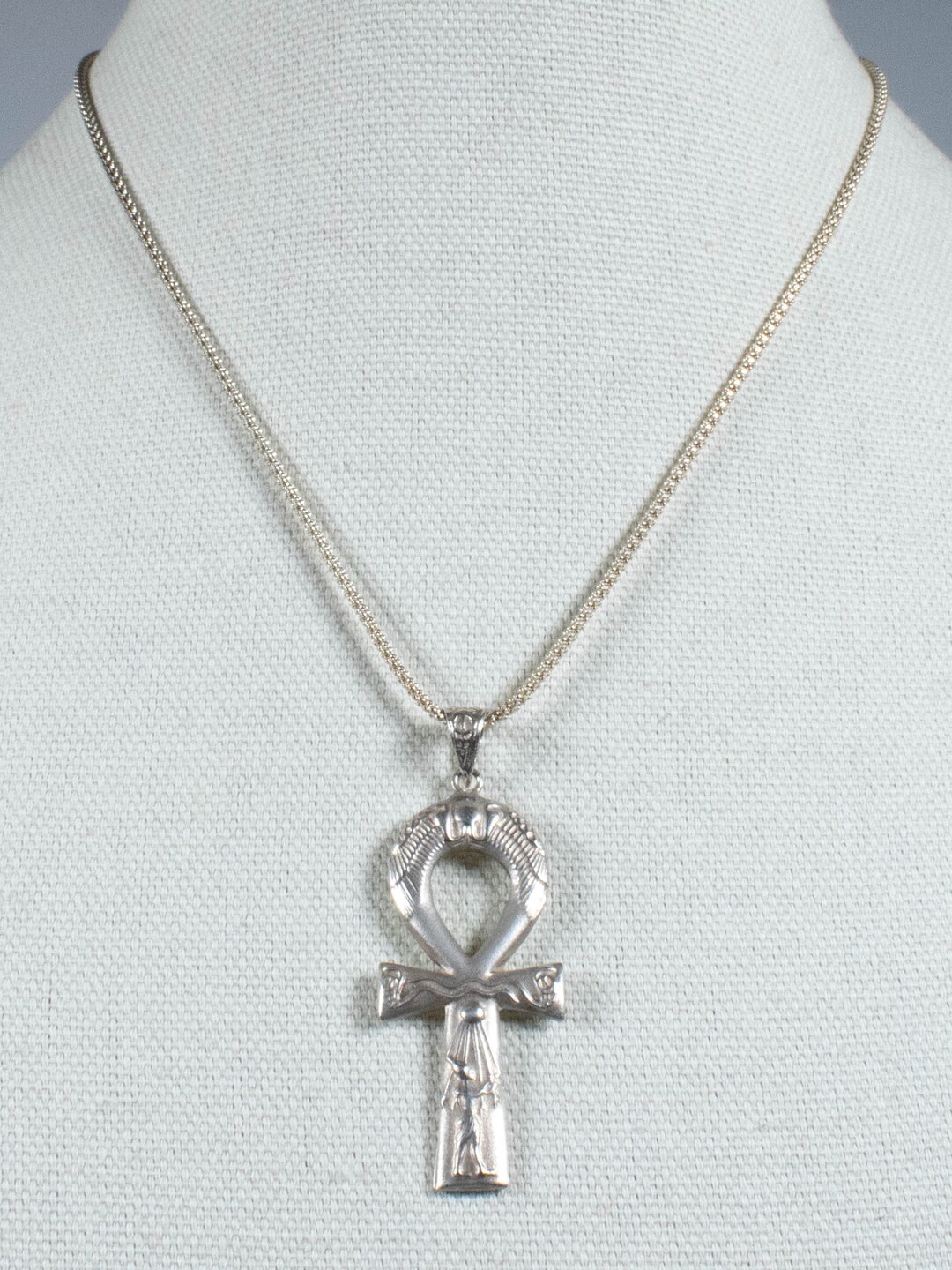 Vintage Sterling Silver Popcorn Chain Necklace With an Etched Ankh ...