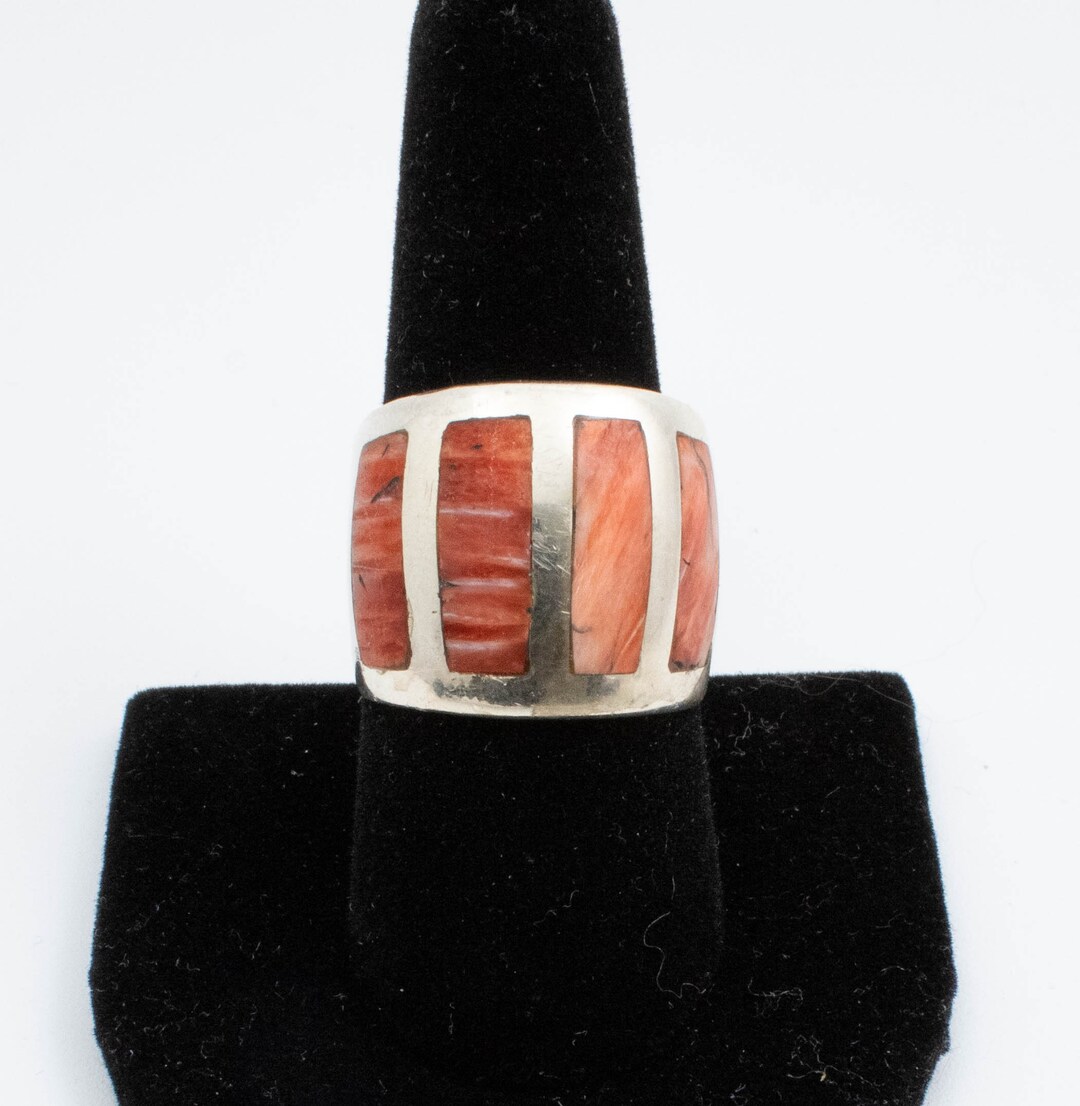 Vintage Sterling Silver Large Ring With Four Red/pink Stone Panels size ...