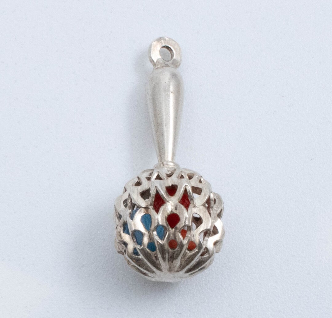 Vintage Sterling Silver Maraca With Plastic Balls Pendant! - Etsy