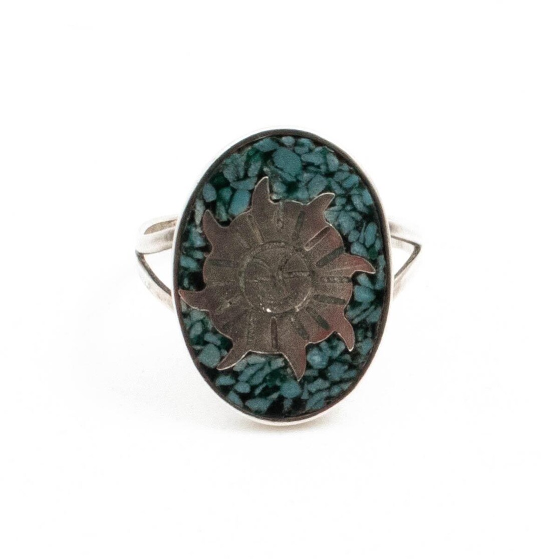 Vintage Sterling Silver Mexican Sun God Turquoise Chip Inlay Ring! Made ...