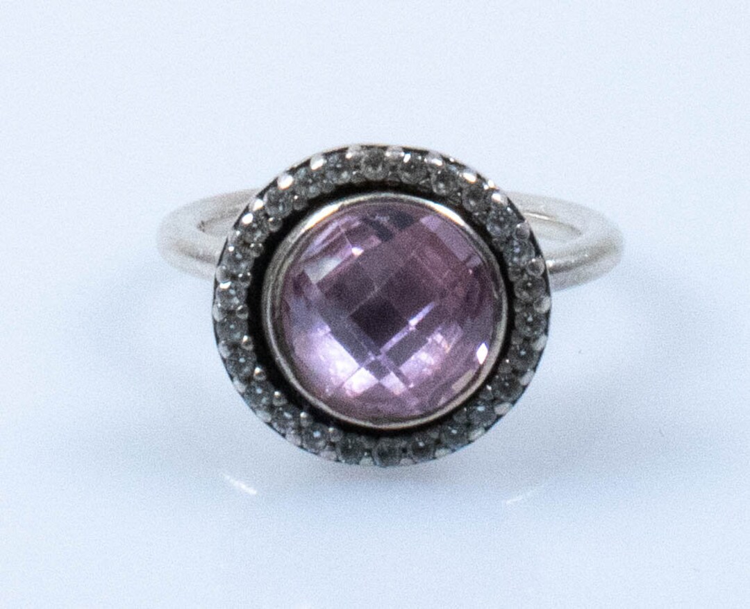 Vintage Sterling Silver Impressive Cocktail Ring With Round Amethyst ...