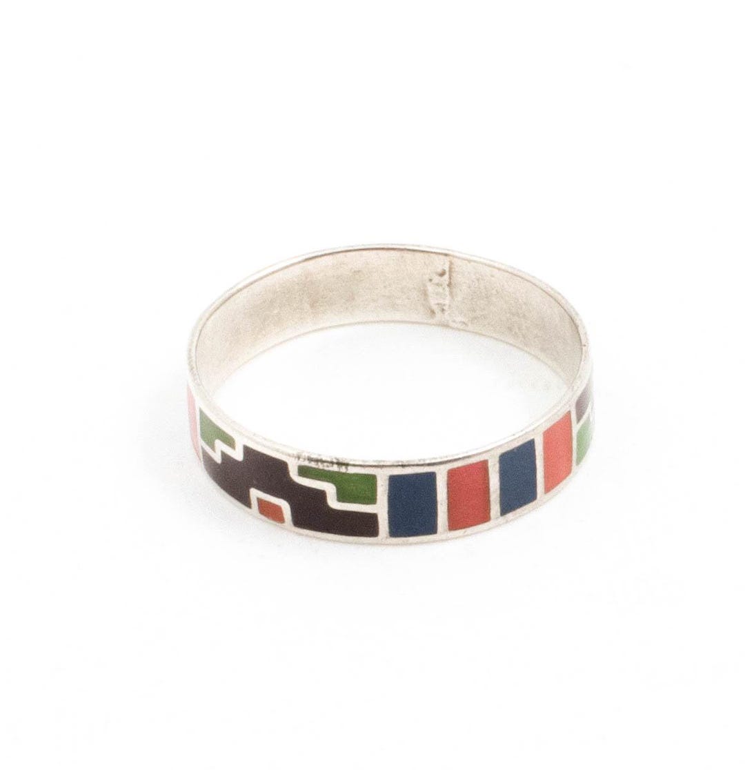 Vintage Sterling Silver Mexican Geometric Multi-color Inlay Ring! Made ...