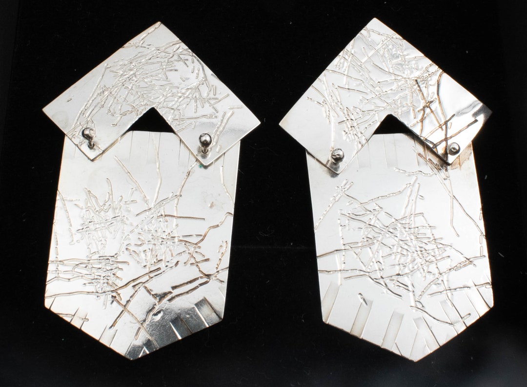 Vintage Sterling Silver Large Abstract Earrings With Icey Finish! - Etsy