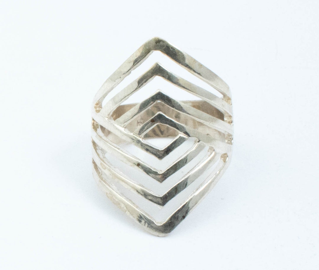 Vintage Sterling Silver Large Abstract Overlapping Chevron Ring size 9. ...