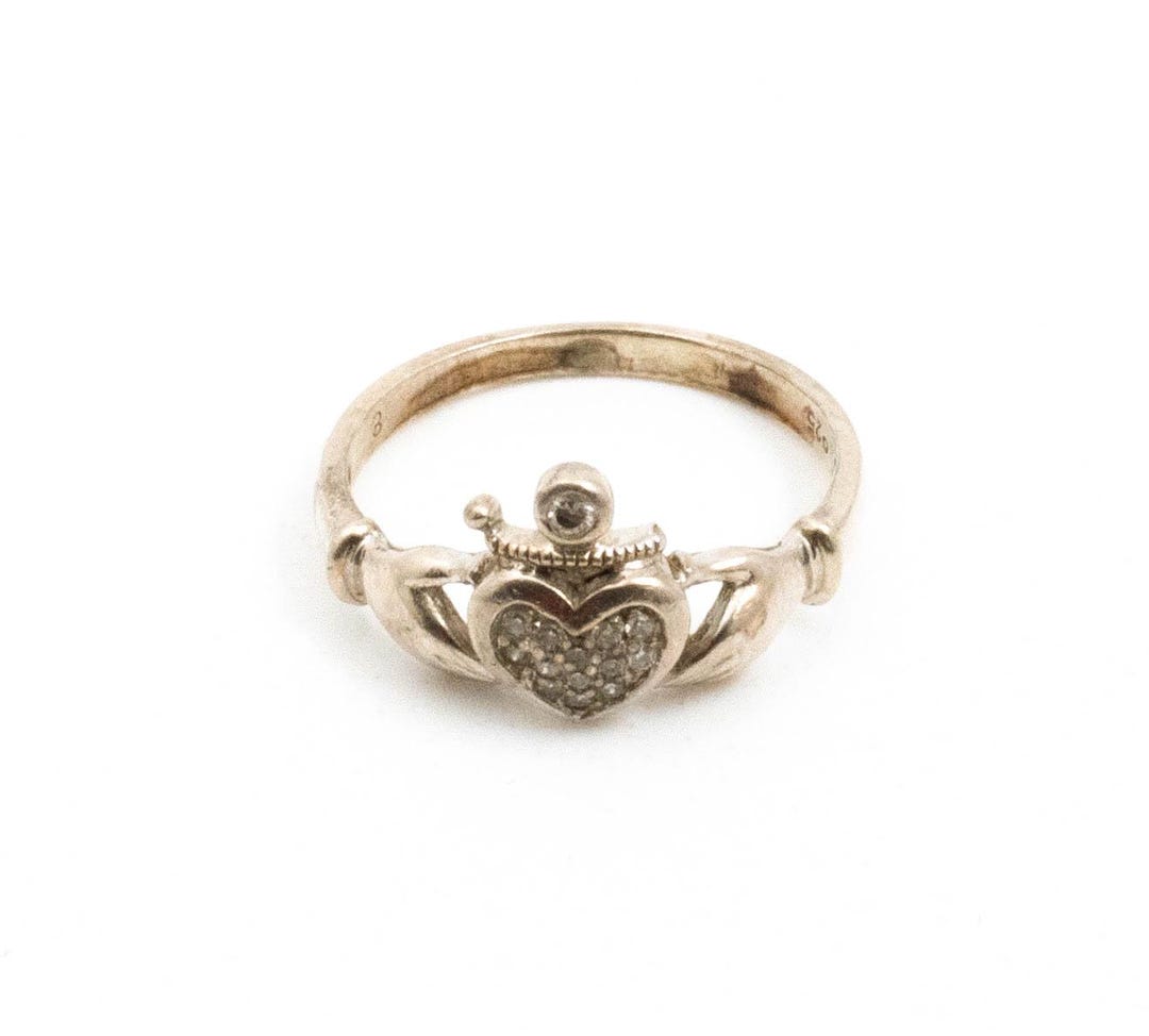 Vintage Sterling Silver Claddagh Heart Crown Ring With Stones! [size 7 ...