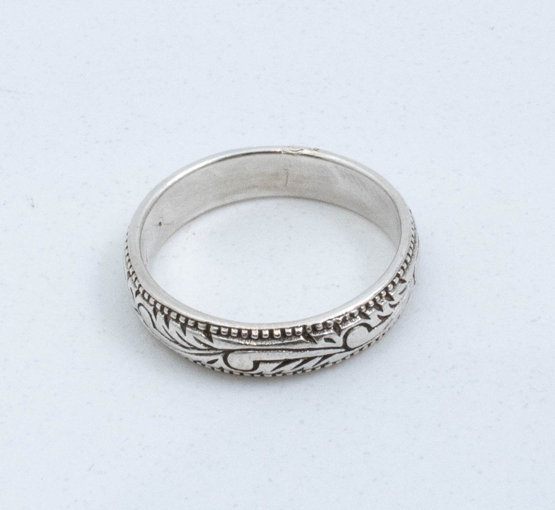 Vintage Sterling Silver Subtle Floral Etched Ring size 7.5 US - Etsy
