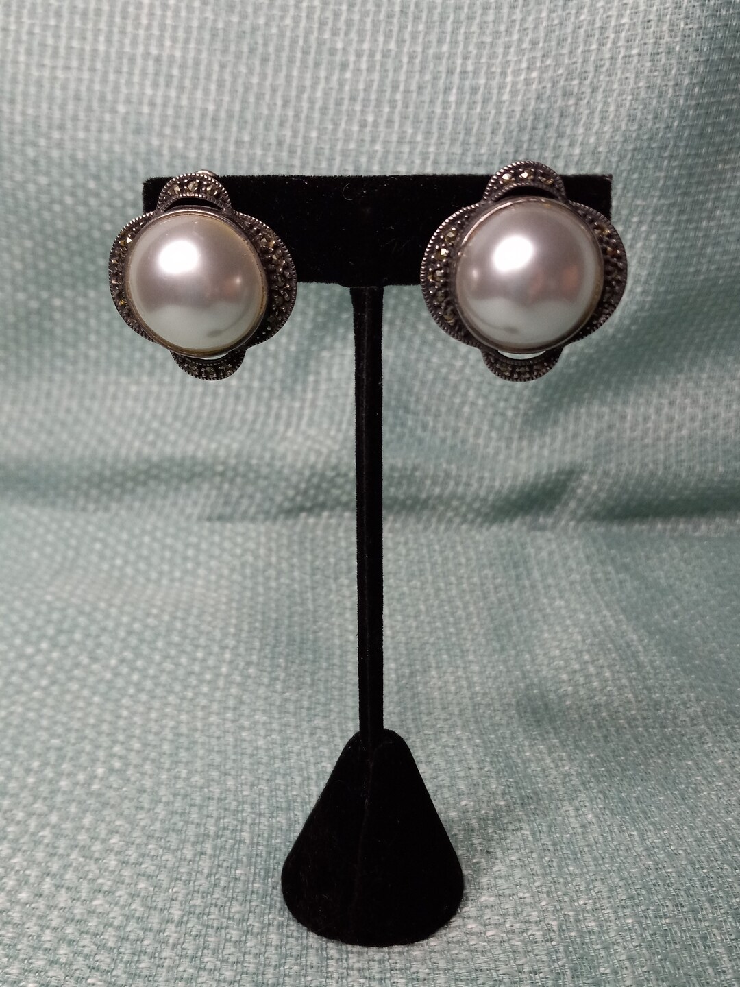 Sterling Judith Jack Marcasite and Pearl Earrings - Etsy
