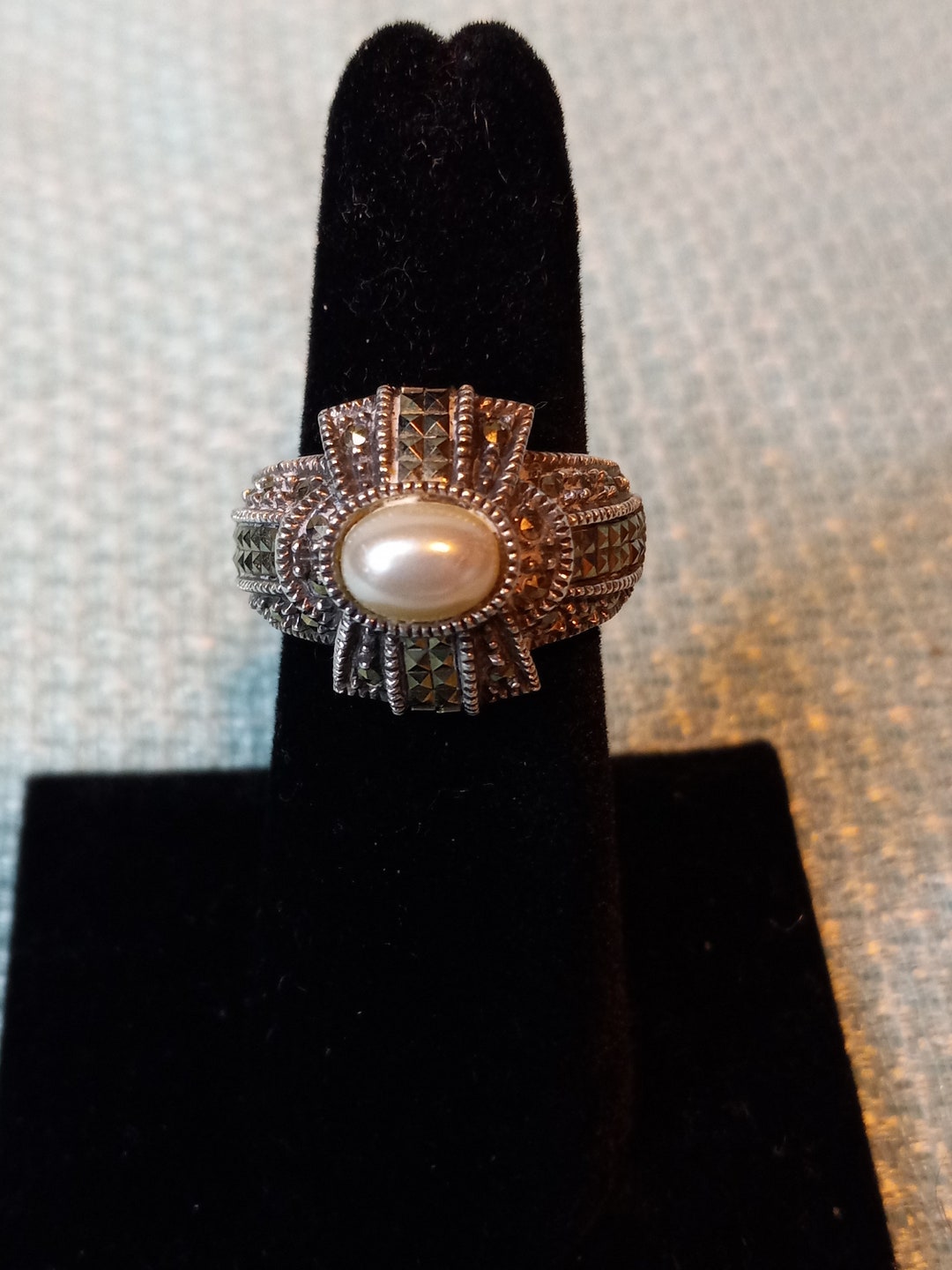 Vintage Judith Jack Pearl and Marcasite Ring - Etsy